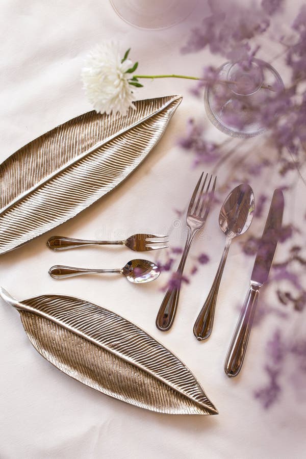 Decorative Plate in the Form of a Leaf on the Table. Top View Stock ...