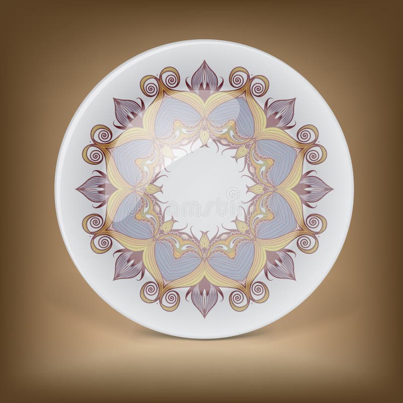 Decorative Plate with Oriental Round Lace Pattern. Stock Vector ...