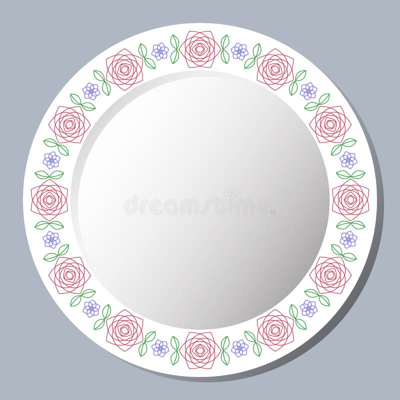 Decorative Plate with Round Ornament. Circular Floral Frame with Roses ...