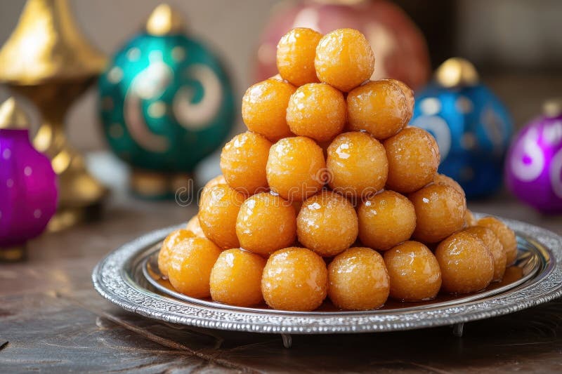 A Decorative Plate of Sweet, Round Pastries Arranged in a Pyramid Shape ...