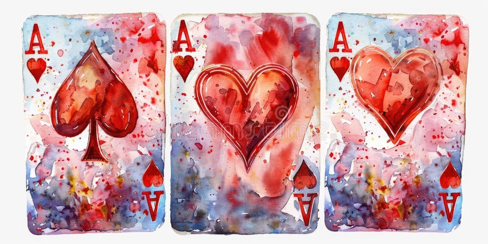 Decorative Playing Cards with Hand-painted Hearts Stock Image - Image ...