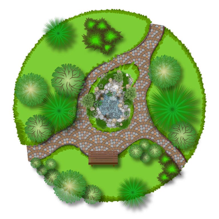 Decorative Pond on a White Background Stock Illustration - Illustration ...