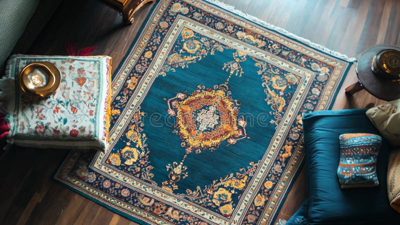 A Decorative Prayer Rug with Intricate Patterns and Vibrant Colors ...