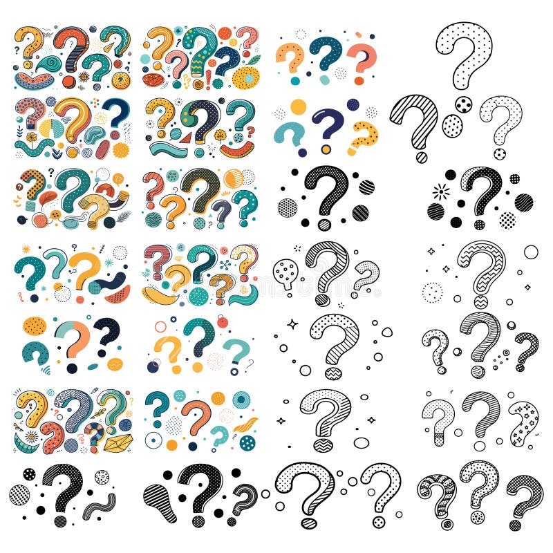 Decorative Question Mark Doodle Collection - Colorful and Black & White ...