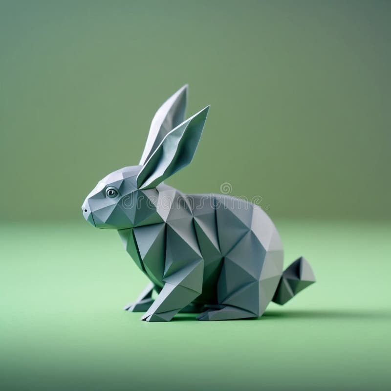 Decorative Rabbit Made of Paper on a Green Background. Origami ...