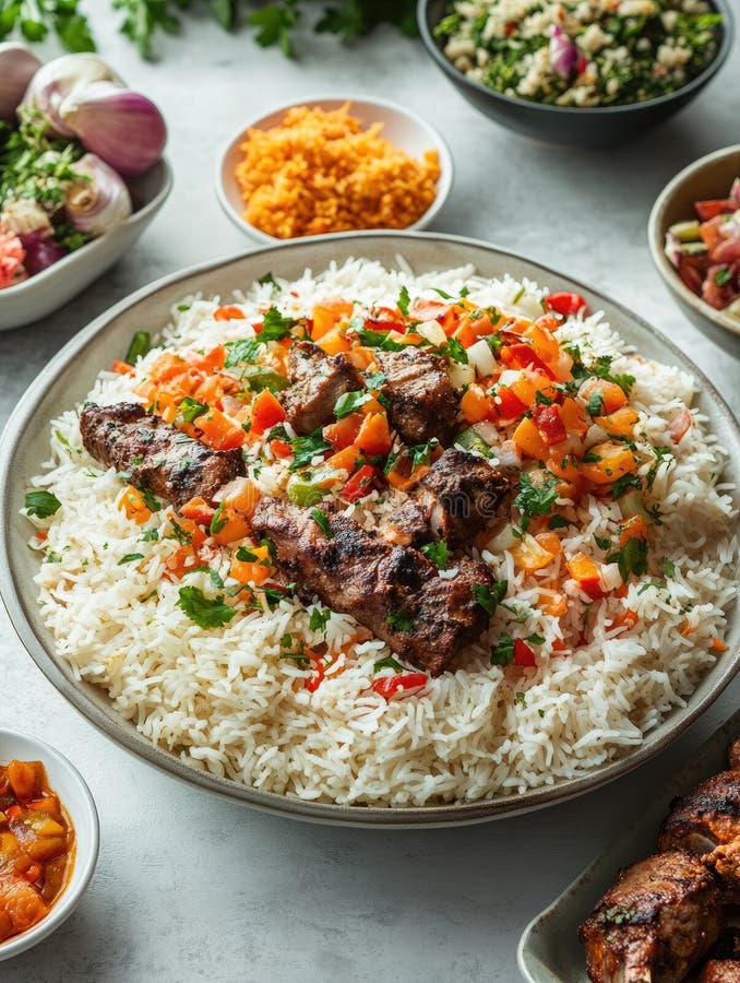 Decorative Ramadan Feast with Rice and Grilled Delicacies Stock Image ...