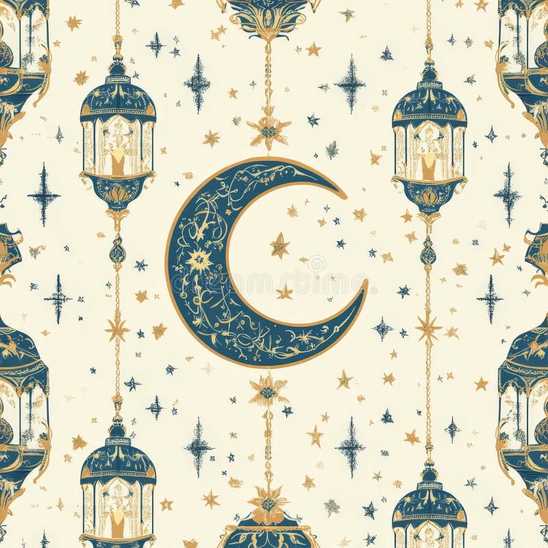 Decorative Ramadan Pattern with Crescent Moons, Lanterns, and Stars for ...