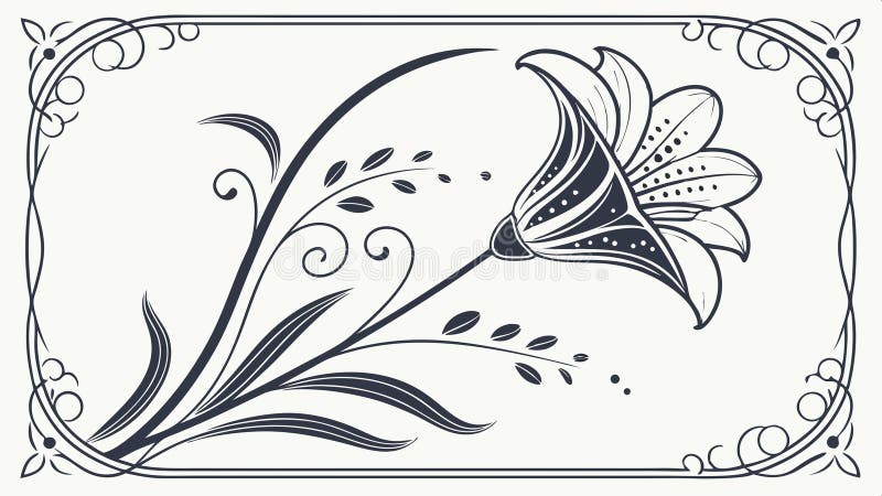 Decorative Rectangular Frame with Elegant Lily Flower and Scroll Vector ...