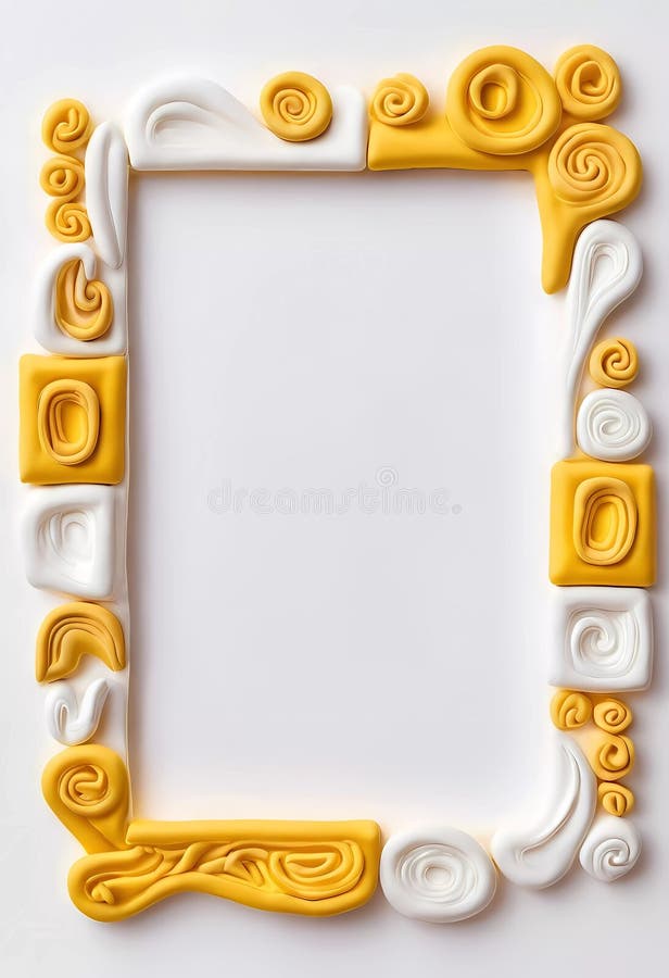 A Decorative Rectangular Frame Features Elegant White and Golden Yellow ...