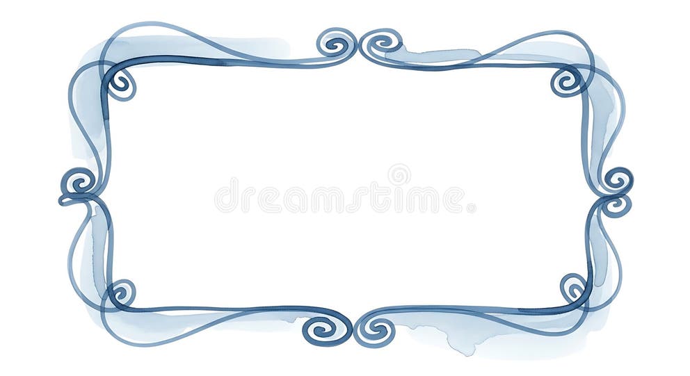 Decorative Rectangular Frame with Ornate Blue Swirls and Curls. the ...