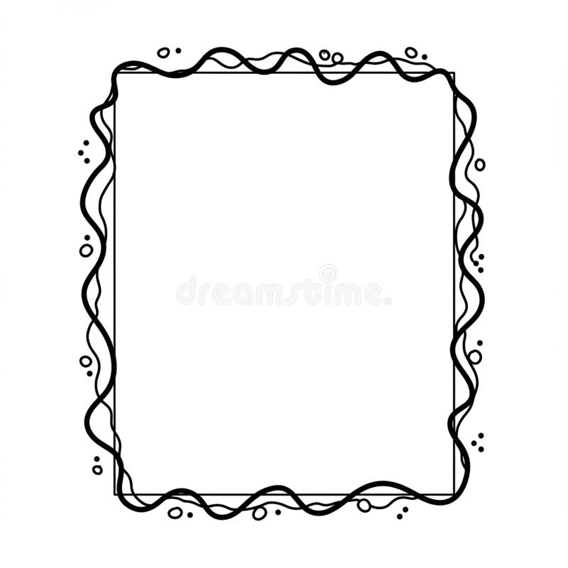 Decorative Rectangular Frame with Wavy Lines and Small Dots in Black ...