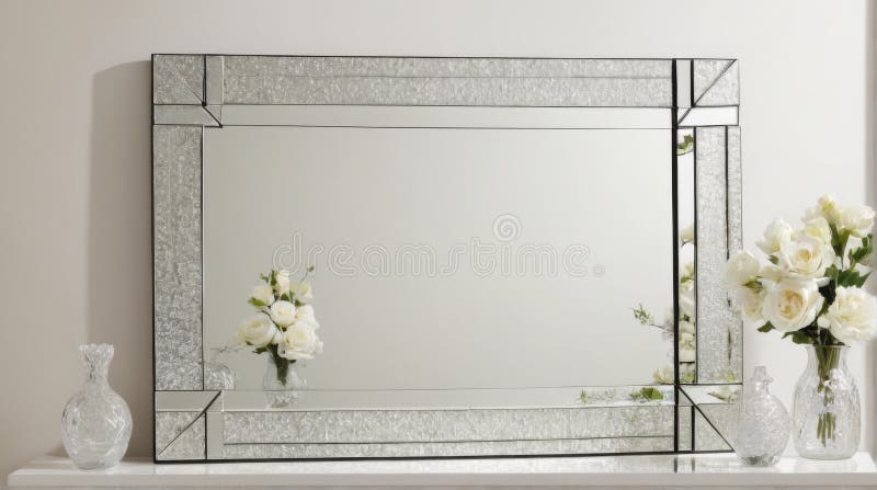 Decorative Rectangular Mirror with White Flowers in Vases Stock ...