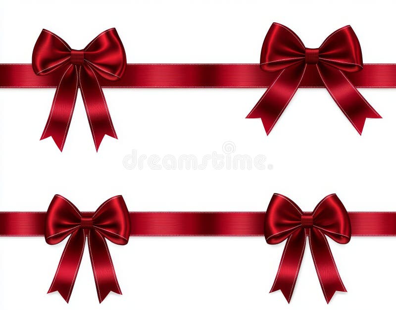 Decorative Red Bow with Horizontal Ribbon Isolated on White. Page Decor ...