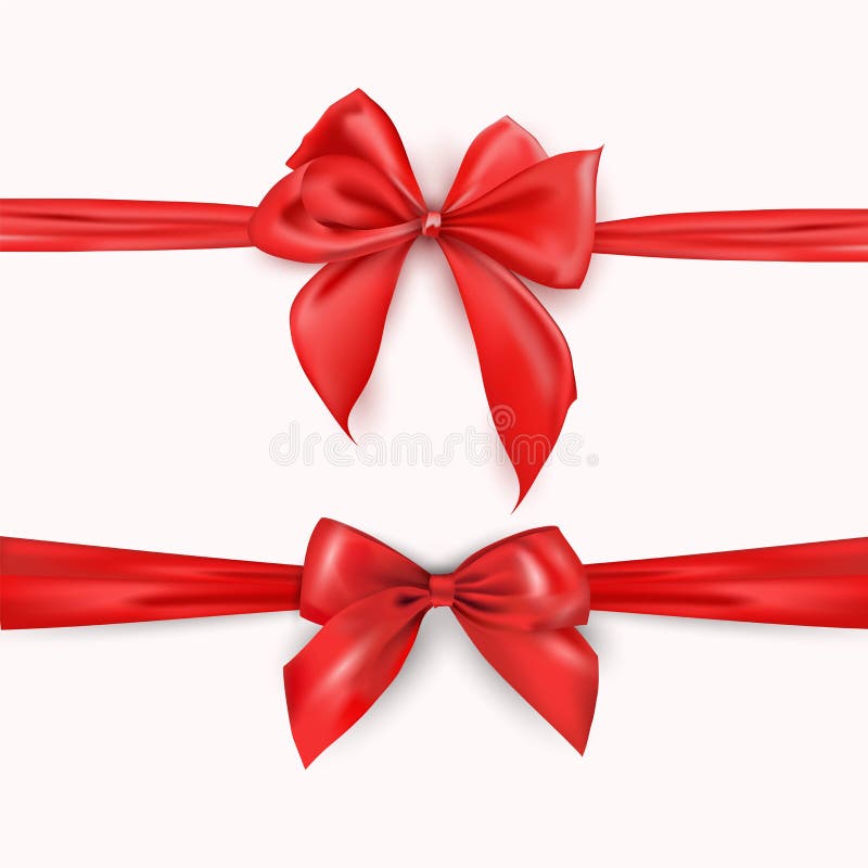 Decorative Red Bow with Horizontal Red Ribbon Isolated on White. Vector ...