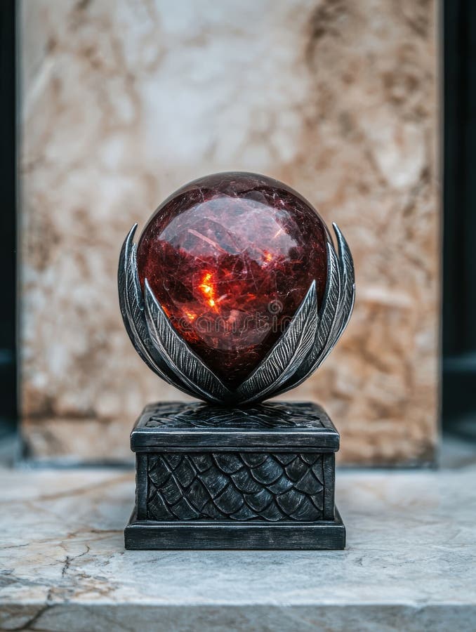 A Decorative Red Crystal Ball on a Carved Box. Stock Illustration ...