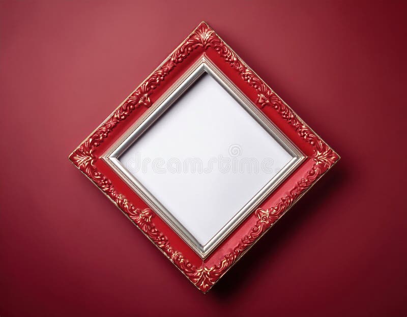 Decorative Red Frame without Artwork Displayed Against a Rich Maroon ...