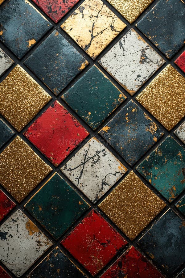 Decorative Red, Green, and White Harlequin Pattern with Gold Accents ...