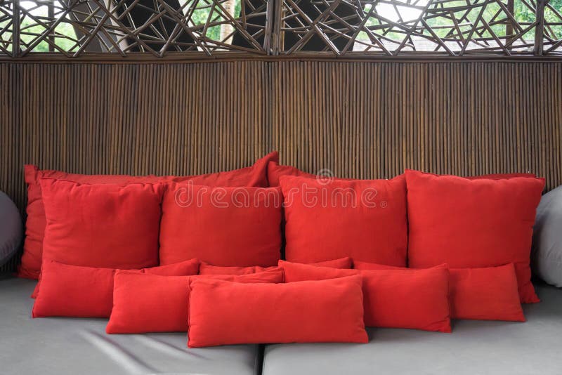 Decorative Red Pillows Natural Fabric, Interior Design Stock Photo ...