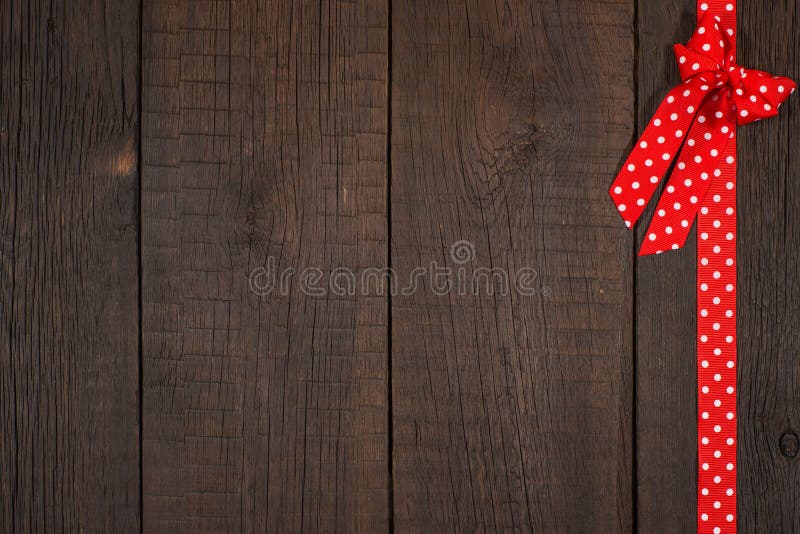 Decorative Red Ribbon on the Old Wooden Table. Stock Photo - Image of ...