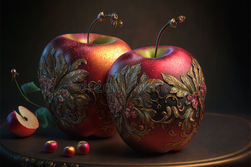 Decorative Surreal Apples with Floral Design Stock Illustration ...