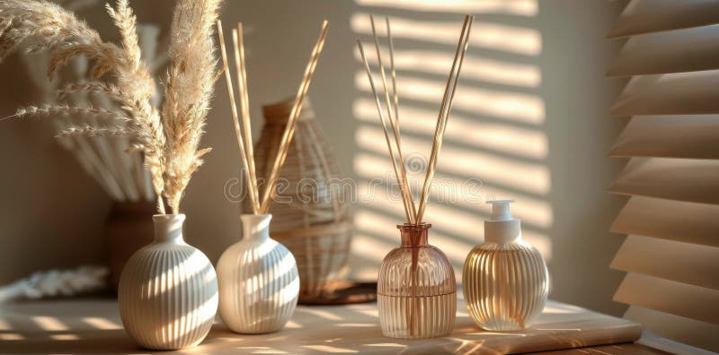 Minimalist Home Decor Pampas Grass Reed Diffuser Stock Photos - Free ...