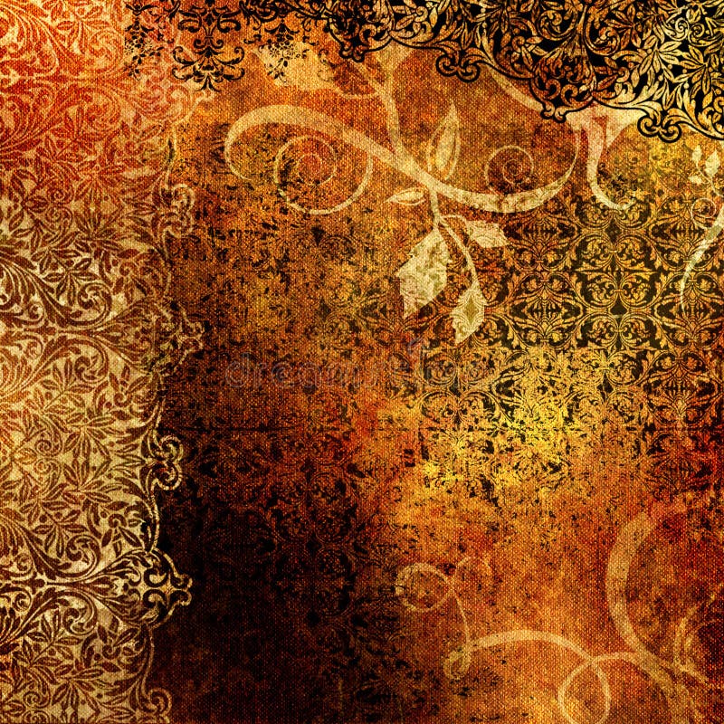 Orange Fiery Background with Black Scrollwork Stock Illustration ...