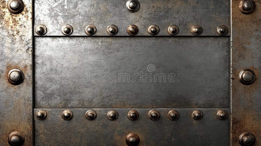 Decorative Rivet-Embellished Rustic Metal Panel Serving As a Textured ...