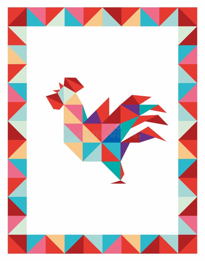 Decorative Rooster in a Patchwork Style Frame. Vector Graphics Stock ...