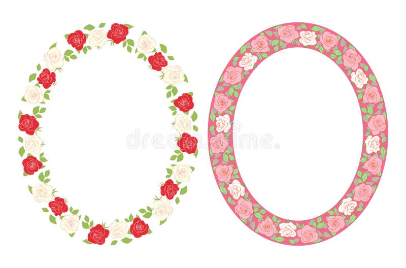 Decorative Roses Ornament - Vector Oval Frames with Flowers Stock ...