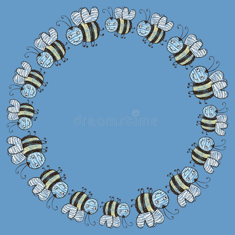 Decorative Round Border of Drawn Cartoon Flying Cheerful Bees Stock ...
