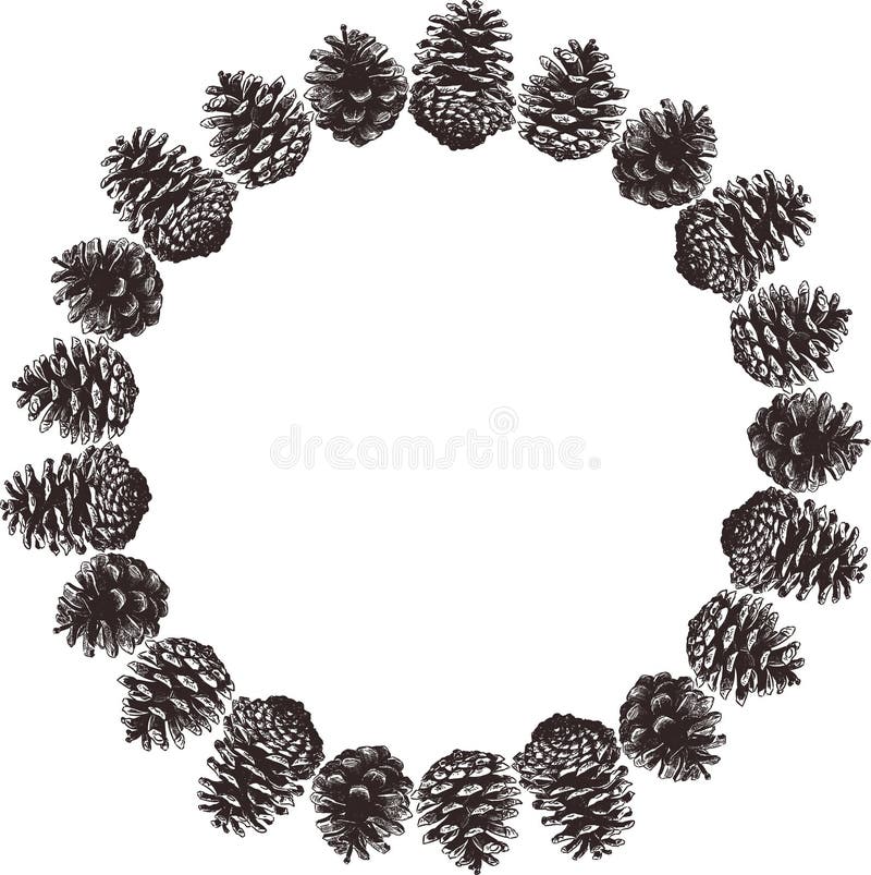 Decorative Round Frame from Drawn Pine Cones Stock Vector ...