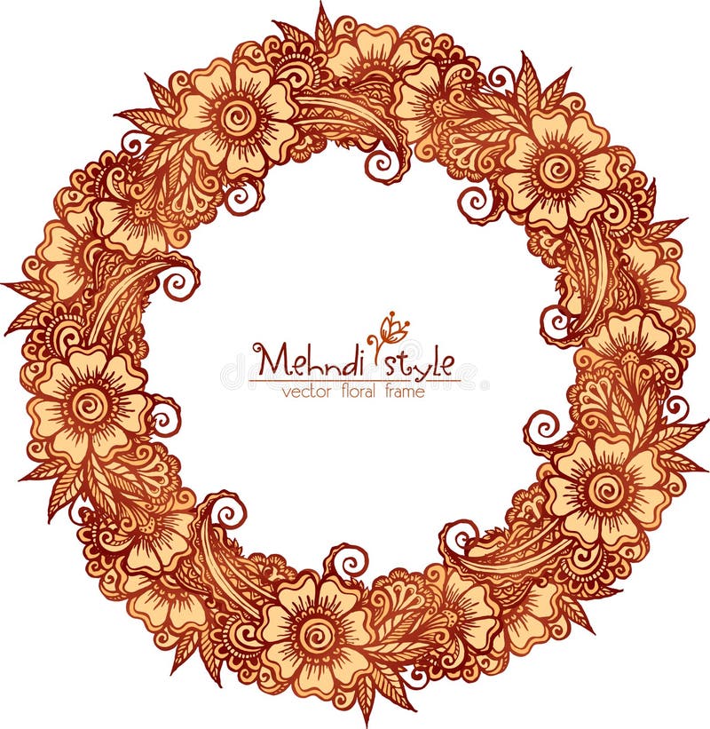 Decorative Round Frame in Indian Mehndi Style Stock Vector ...