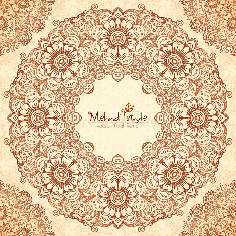 Decorative Round Frame in Indian Mehndi Style Stock Vector ...