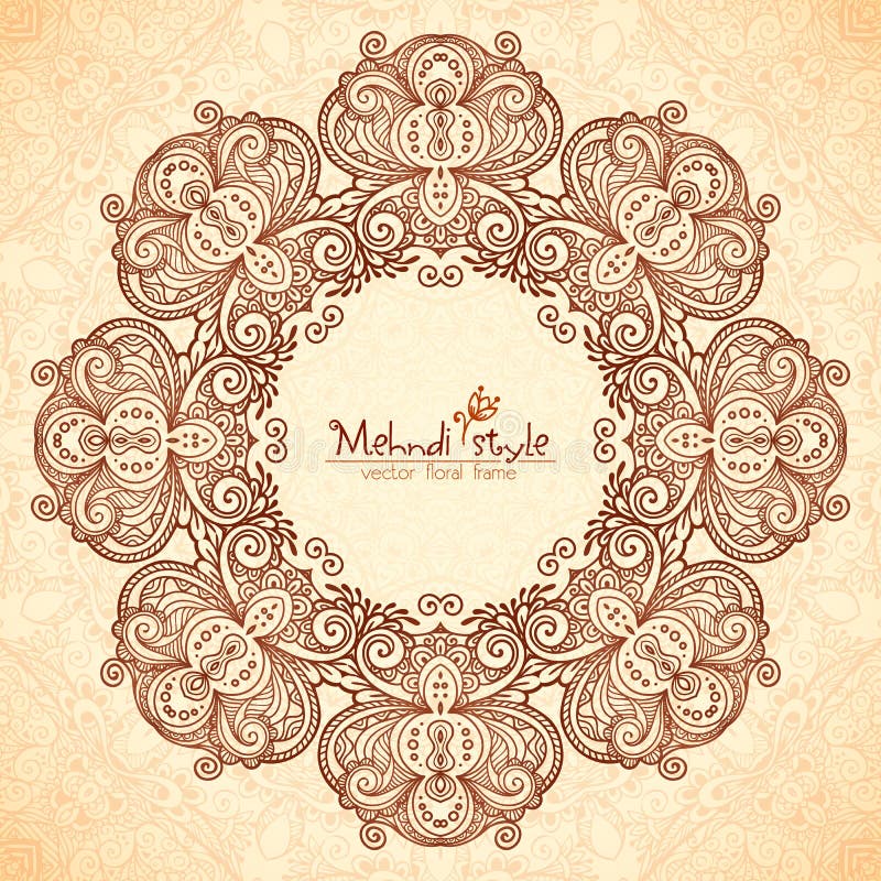 Decorative Round Frame in Indian Mehndi Style Stock Vector ...
