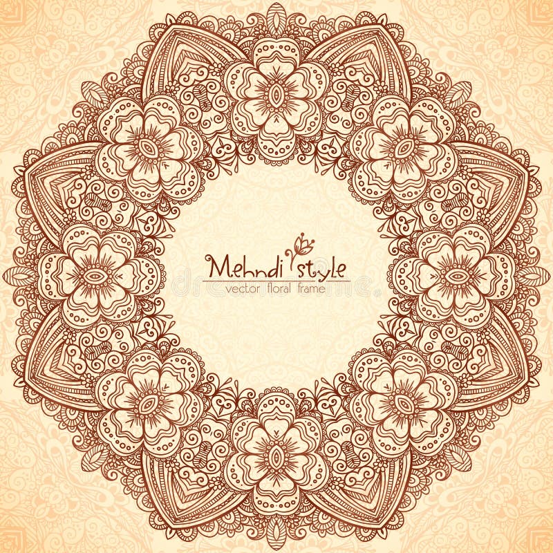Decorative Round Frame in Indian Mehndi Style Stock Vector ...