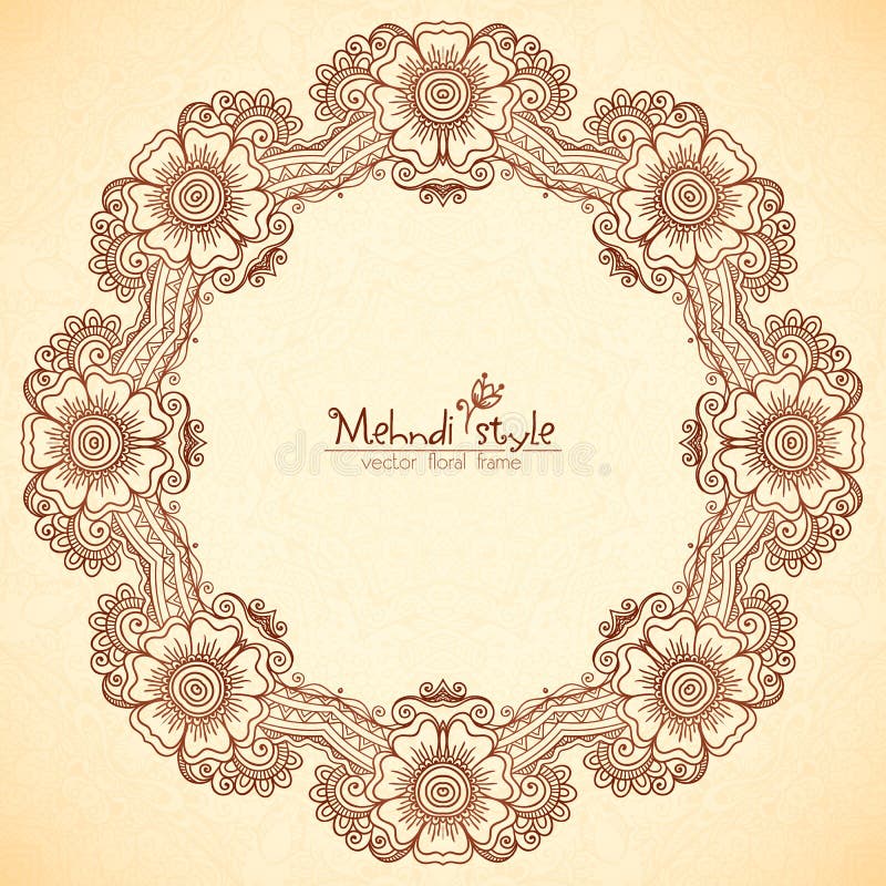 Decorative Round Frame in Indian Mehndi Style Stock Vector ...