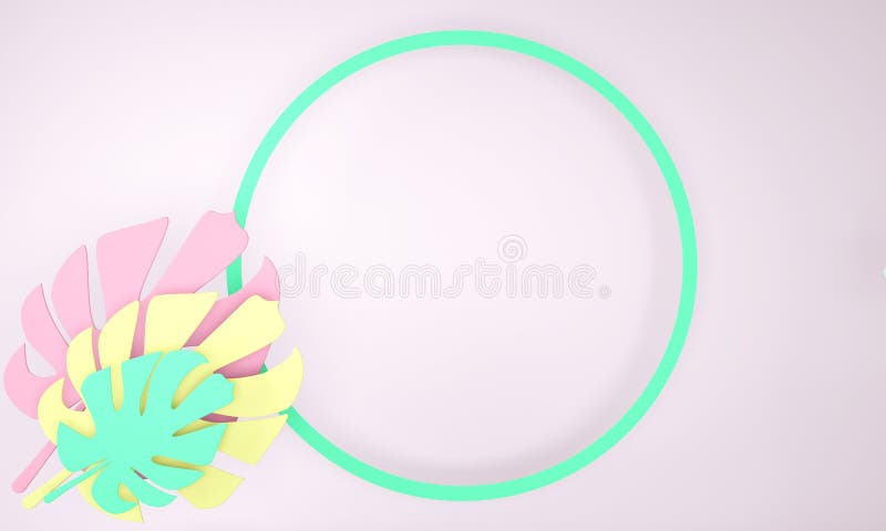 Decorative Round Frame with Monstera Leaves, 3d Render Stock ...
