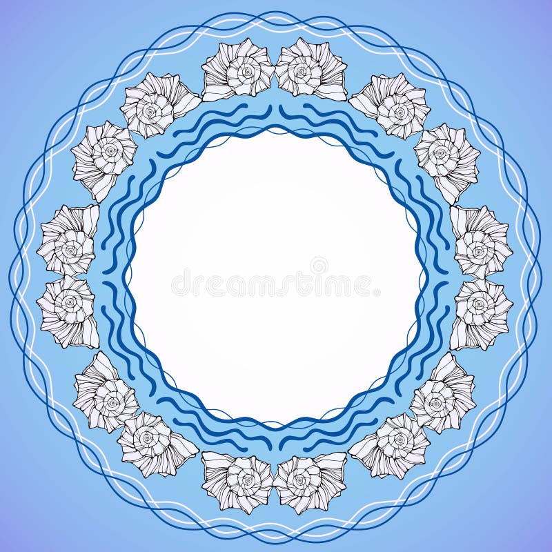 Decorative Round Frame with Shells Stock Vector - Illustration of ...