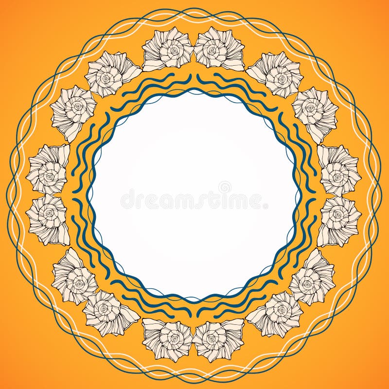 Decorative Round Frame with Shells Stock Vector - Illustration of ...