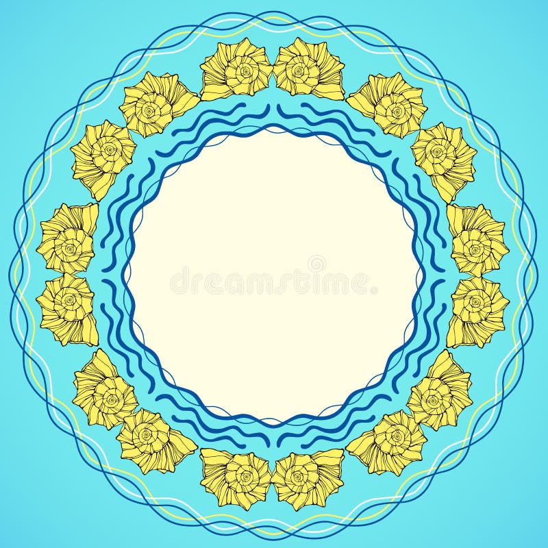 Decorative Round Frame with Shells Stock Vector - Illustration of ...