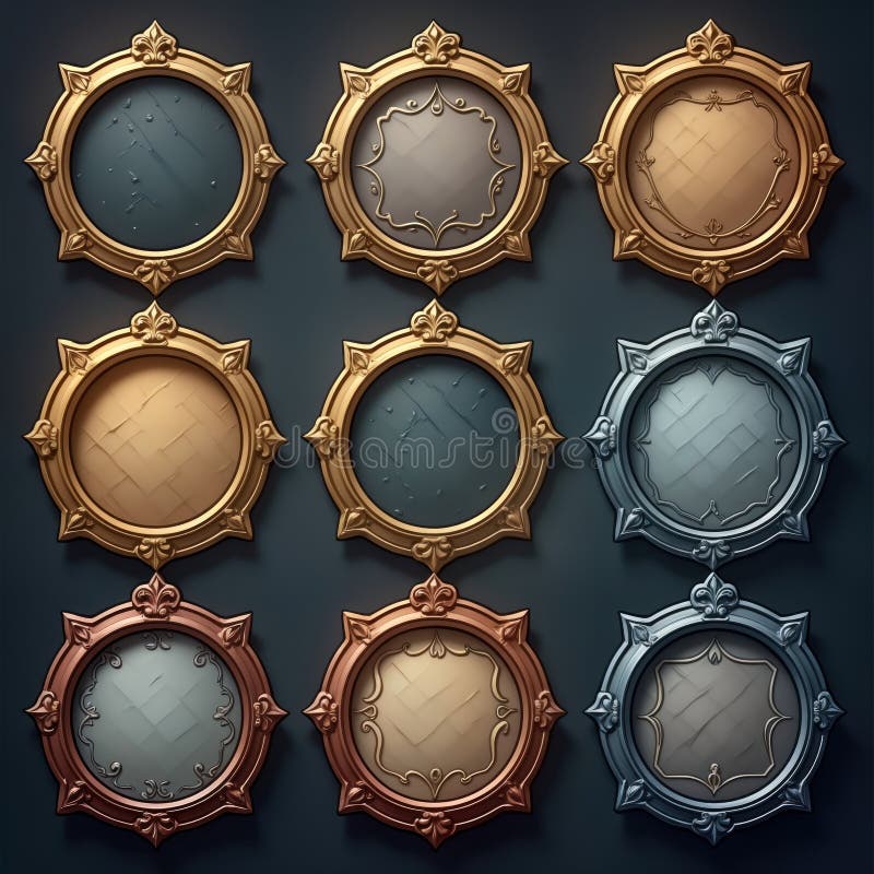 Decorative Round Frames in Gold Silver Bronze. Medieval Design. Fantasy ...