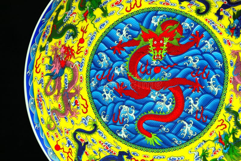 Decorative Round Porcelain Dinner Plate with Dragon Pattern Stock Photo ...