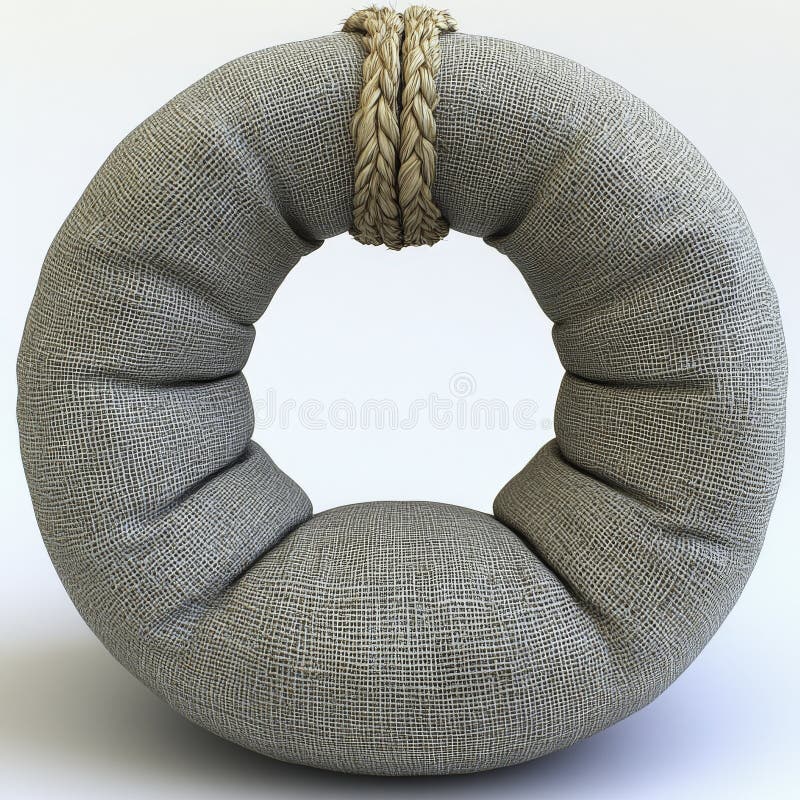 Decorative Round Seating Cushion with Textured Fabric and Rope ...