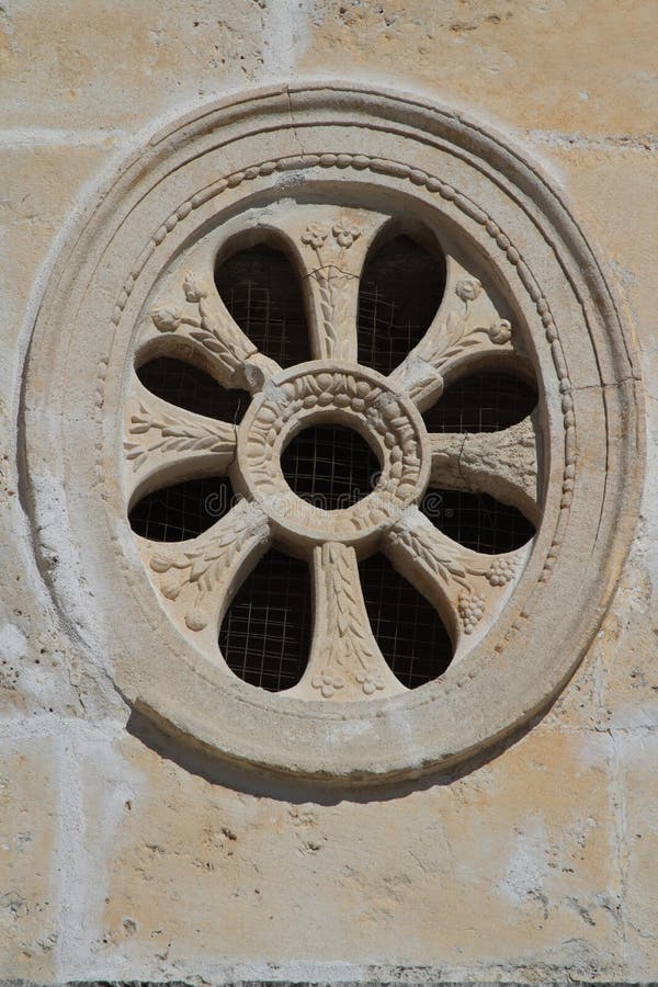 Decorative Round Window Close-up in the Ancient Church, Montenegro ...