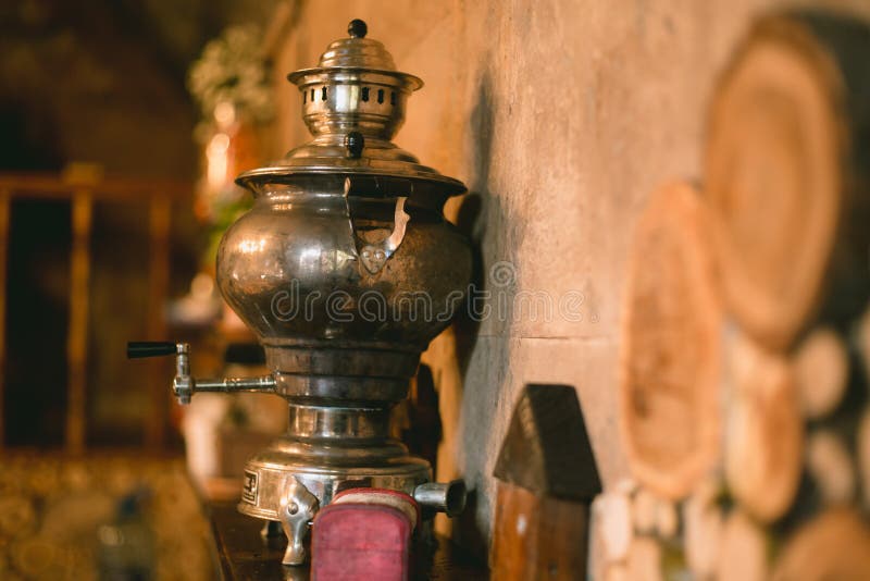 A Decorative Samovar in Coffee Restaurant Stock Photo - Image of drink ...