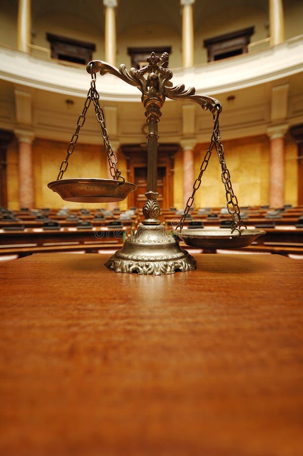 Decorative Scales of Justice in the Courtroom Stock Image - Image of ...