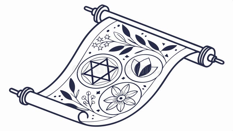 Decorative Scroll with Symbols, Culture History Illustration Element ...