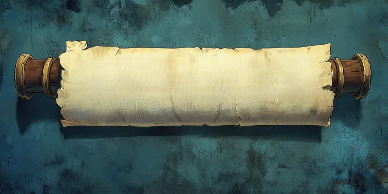 Decorative Scroll on a Textured Blue Background, Ideal for Historical ...