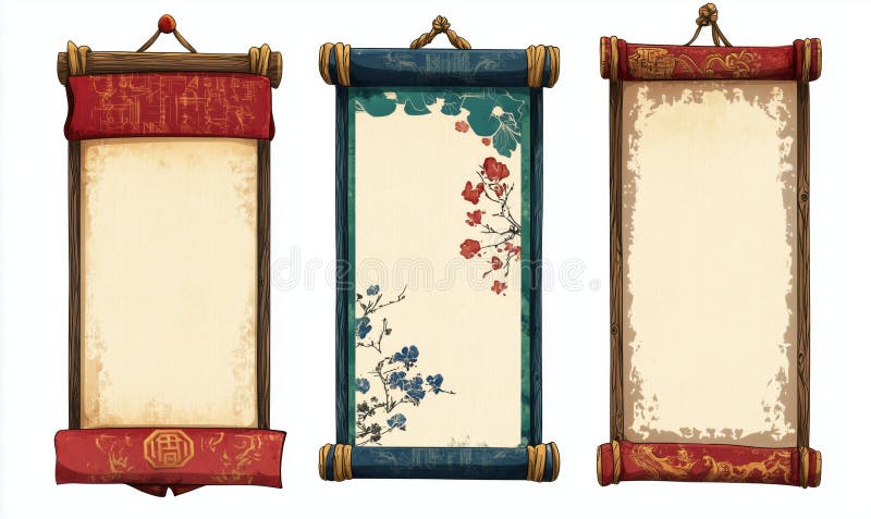 Decorative Scrolls with Floral Designs and Blank Spaces for Text Stock ...