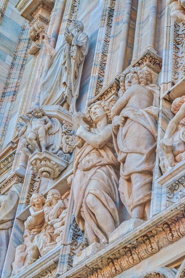 Decorative Elements on the Marble Facade of Milan Cathedral, Italy ...